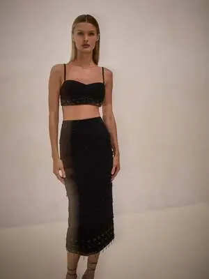 Alexis Luisa Beaded Midi Skirt - Beaded Black