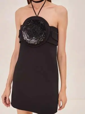 Alexis Liss Dress Mini Halterneck Embellished Dress - Black