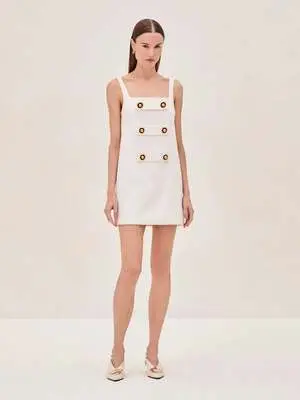 Alexis Luya Mini Dress With Square Neckline And Gold Button Details - Pearl