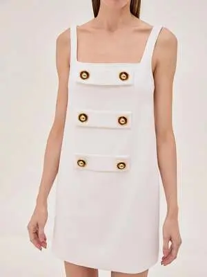 Alexis Luya Mini Dress With Square Neckline And Gold Button Details - Pearl