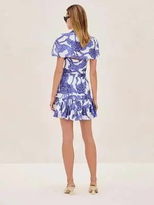 Alexis Melba Dress Floral Print Wrap Mini With Flutter Sleeves - Abyssb Blue