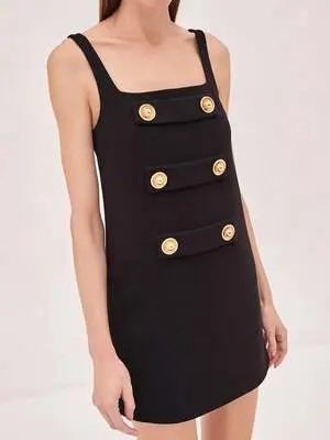 Alexis Luya Mini Dress With Gold Button Detail - Black