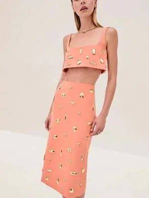 Alexis Lya Embellished Crepe Crop Top - Tangerine