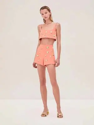 Alexis Lya Embellished Crepe Crop Top - Tangerine