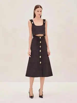 Alexis Norie Cropped Top With Gold Button Accents - Black