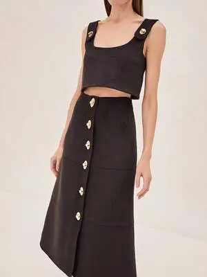Alexis Norie Cropped Top With Gold Button Accents - Black