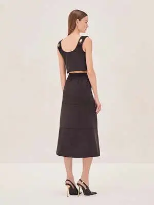 Alexis Norie Cropped Top With Gold Button Accents - Black