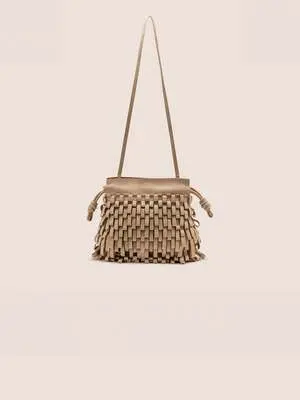 Alexis Quinn Woven Leather Fringe Clutch - Tan