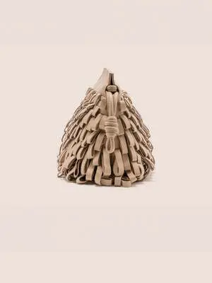 Alexis Quinn Woven Leather Fringe Clutch - Tan