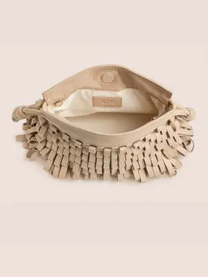 Alexis Quinn Woven Leather Fringe Clutch - Tan