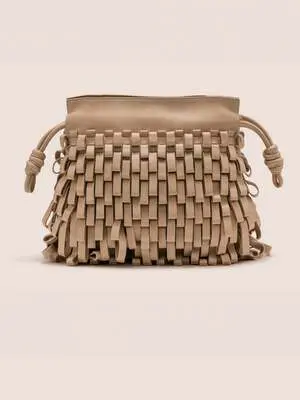 Alexis Quinn Woven Leather Fringe Clutch - Tan