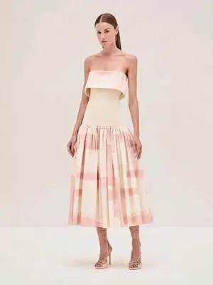 Alexis Robia Printed Strapless Midi Dress - Pink Brushstroke