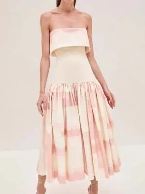 Alexis Robia Printed Strapless Midi Dress - Pink Brushstroke