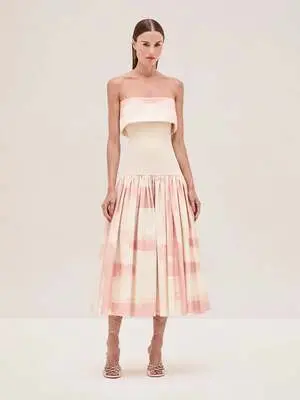Alexis Robia Printed Strapless Midi Dress - Pink Brushstroke
