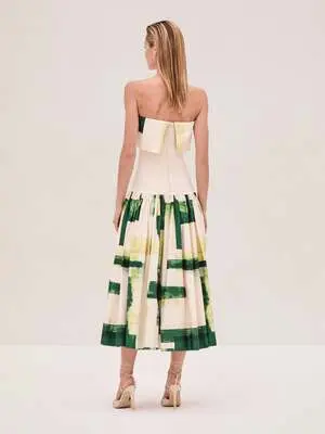 Alexis Robia Strapless Midi Dress - Green Brushstroke