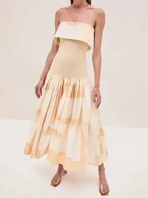 Alexis Robia Midi Dress - Beige Brushstroke