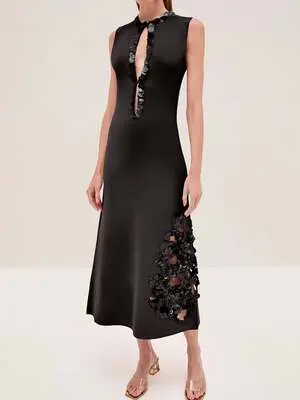 Alexis Obarra Knit Midi Dress - Black Sequin