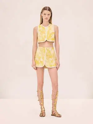 Alexis Ola Cropped Jacquard Top - Lemon Palm