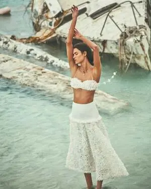 Alexis Risi Floral Appliqué Cropped Top