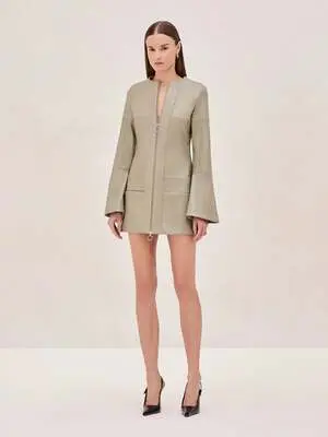 Alexis Rossie Vegan Leather Mini Dress With Bell Sleeves - Sage