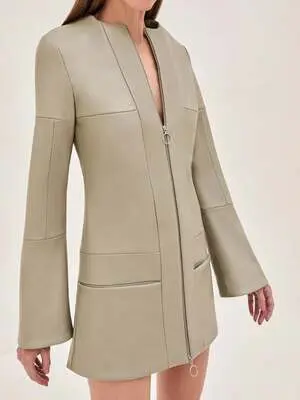 Alexis Rossie Vegan Leather Mini Dress With Bell Sleeves