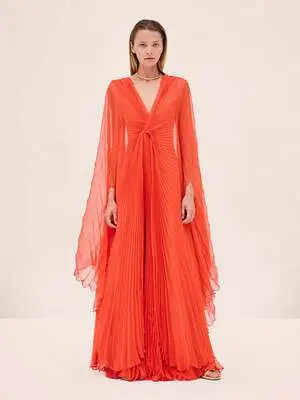 Alexis Serdena Dress With Cape Effect And V-neckline - Red