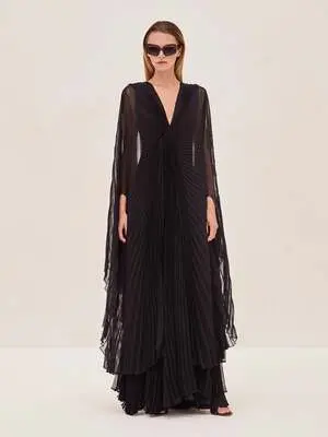 Alexis Serdena Pleated Cape Dress - Black