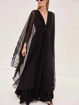 Alexis Serdena Pleated Cape Dress - Black