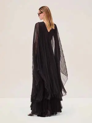 Alexis Serdena Pleated Cape Dress - Black