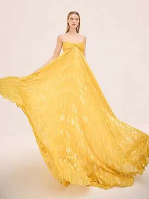 Alexis Strapless Pleated Gown - Marigold
