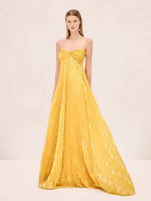 Alexis Strapless Pleated Gown - Marigold