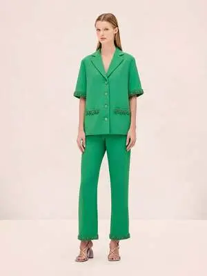 Alexis Serge Beaded Detail Trousers - Emerald