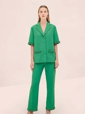 Alexis Serge Beaded Detail Trousers - Emerald