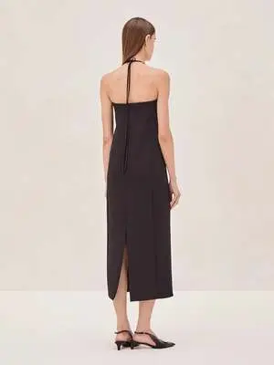 Alexis Sezane Halterneck Midi Dress With Gold Detail - Black