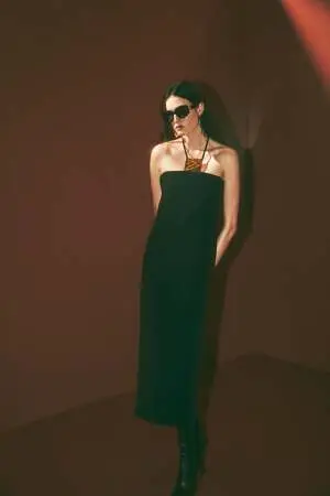 Alexis Sezane Halterneck Midi Dress With Gold Detail - Black