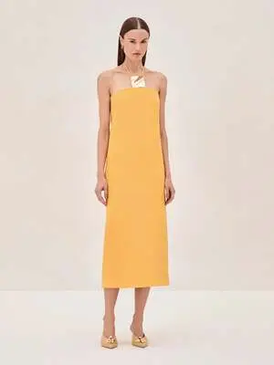 Alexis Sezane Halterneck Midi Dress With Detail - Gold