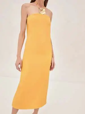 Alexis Sezane Halterneck Midi Dress With Detail - Gold