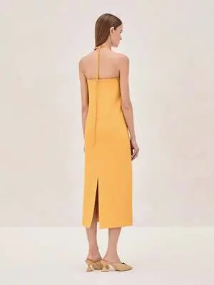 Alexis Sezane Halterneck Midi Dress With Detail - Gold