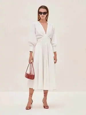 Alexis Viro Dress Long Sleeve Plunge V-neck Midi Dress