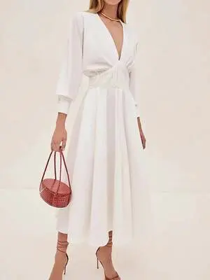 Alexis Viro Dress Long Sleeve Plunge V-neck Midi Dress