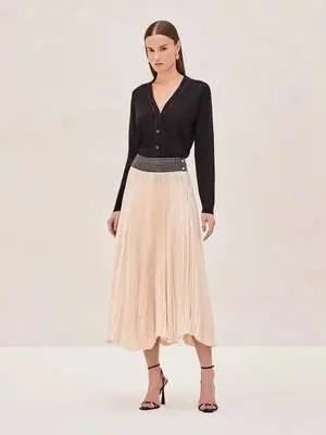 Alexis Tansia Pleated Midi Skirt With High Slit