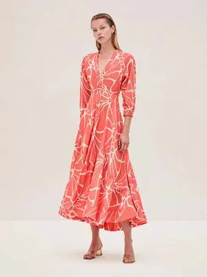 Alexis Bimini Flared Midi Dress - Coral