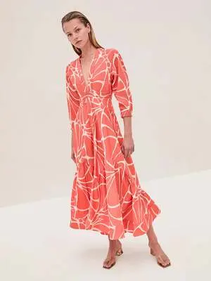 Alexis Bimini Flared Midi Dress - Coral