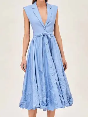 Alexis Beau Dress Sleeveless Midi With Plunge Neckline And Belted Waist - Blue