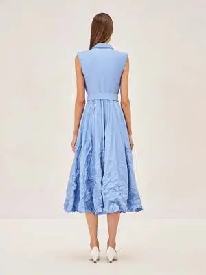 Alexis Beau Dress Sleeveless Midi With Plunge Neckline And Belted Waist - Blue