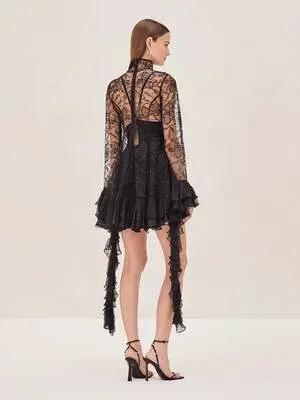 Alexis Aliya Lace Mini Dress With Ruffled Sleeves And Hem