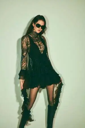 Alexis Aliya Lace Mini Dress With Ruffled Sleeves And Hem