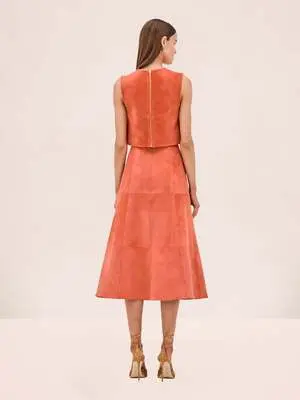 Alexis A-line Skirt With Zipper Detail - Amber Suede