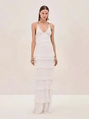 Alexis Yira Pleated Tiered Gown - White