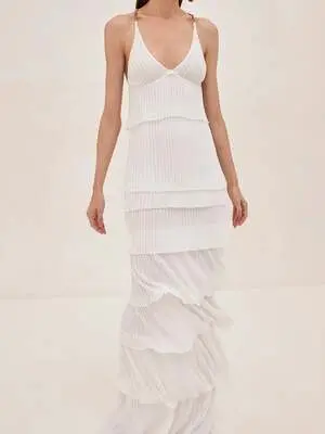Alexis Yira Pleated Tiered Gown - White
